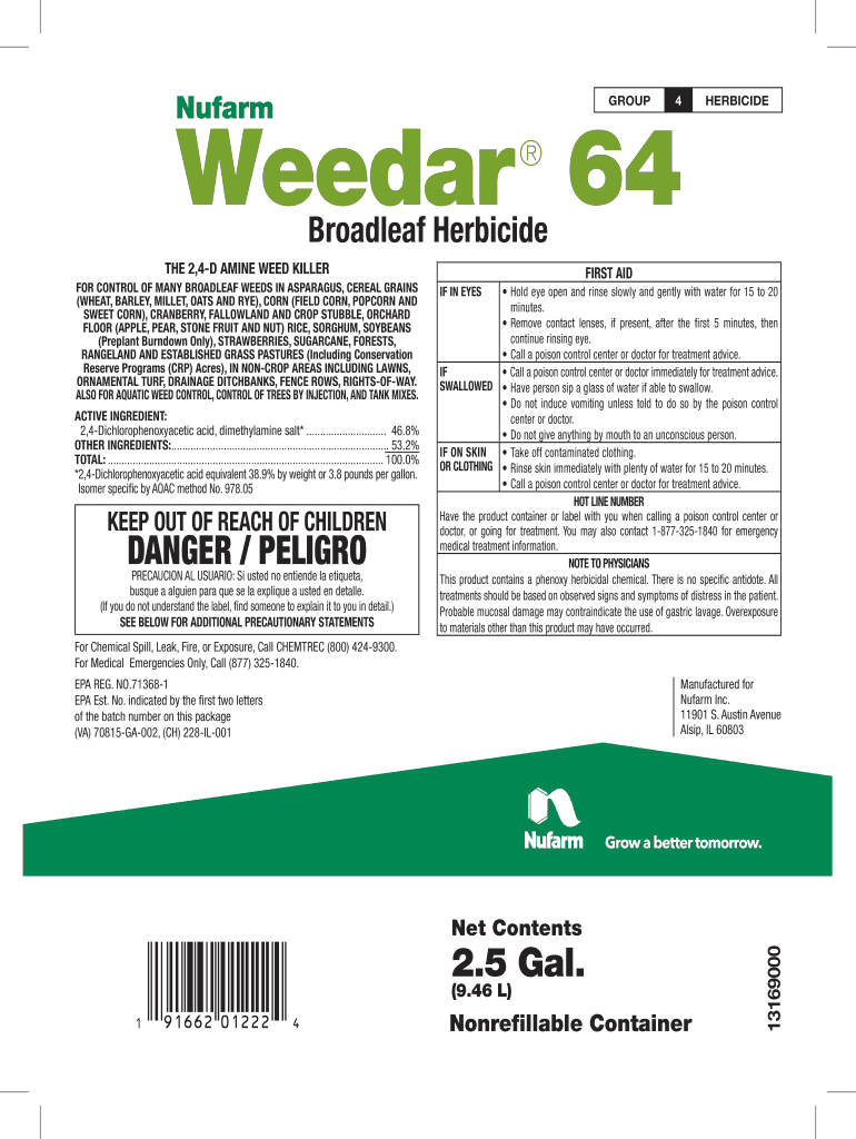 Weedar 64 Label - Fill Online, Printable, Fillable, Blank | pdfFiller