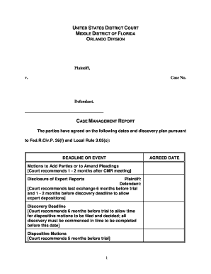 Fillable Online Case Management Orders - United States District Court ...