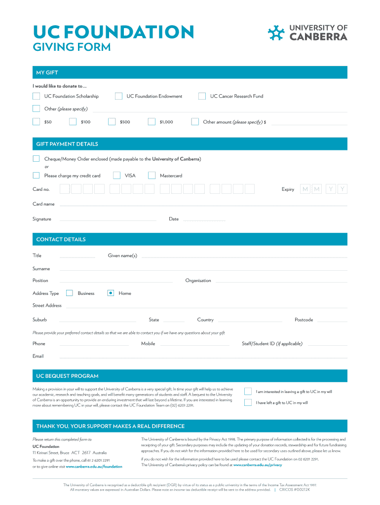 Fillable Online Student Forms - University of Canberra Fax Email Print ...