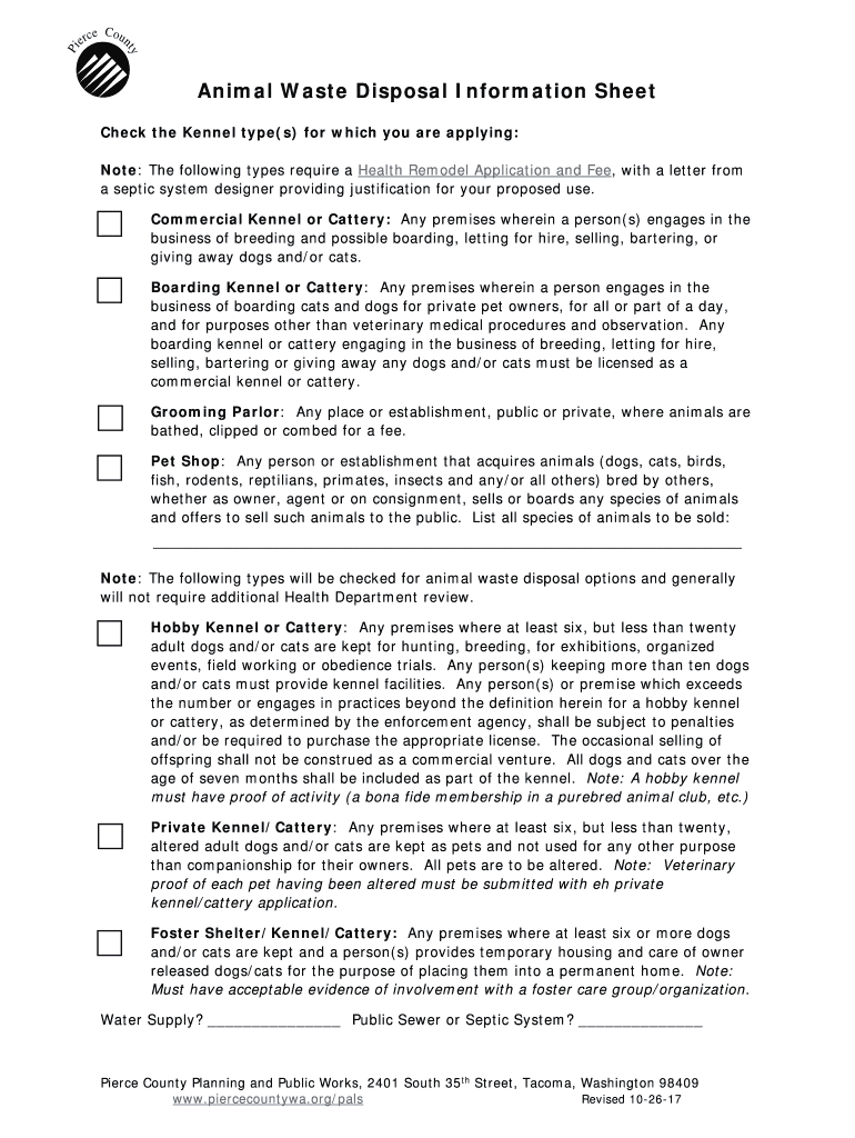 Fillable Online Animal Waste Disposal Information Sheet - Pierce County ...