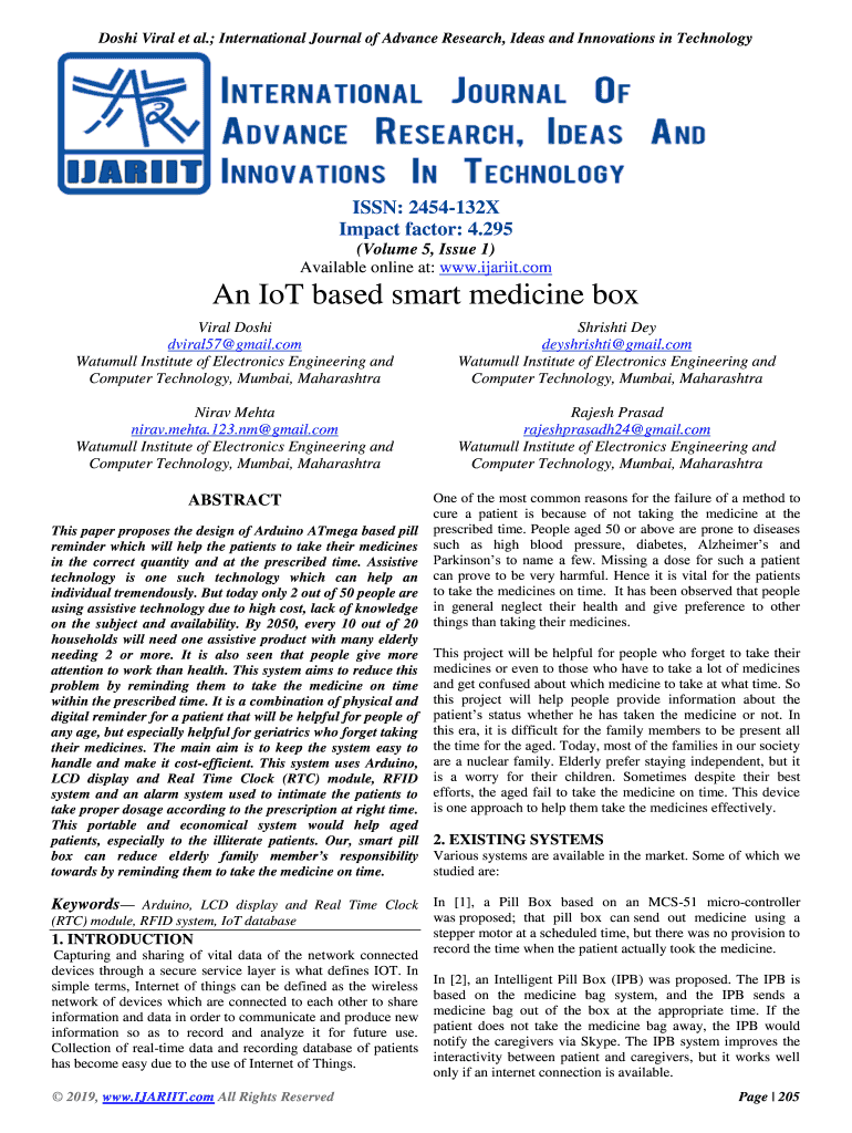 Fillable Online An IoT based smart medicine box. Electronic and Telecommunication Engineering ...