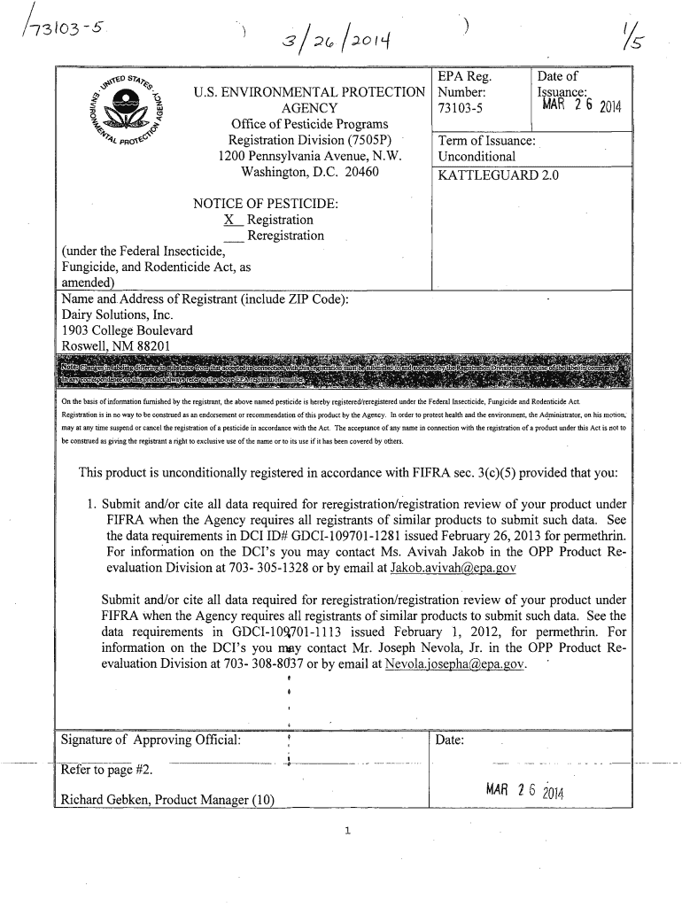 Fillable Online US EPA, Pesticide Product Label, KATTLEGUARD 2.0, 03/26 ...