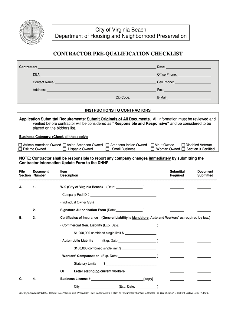 Fillable Online Contractor Pre-Qualification and Bidder Requirements ...