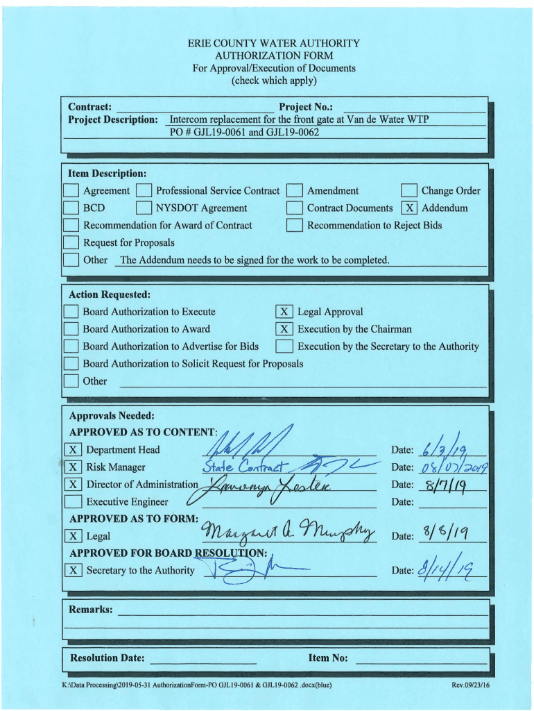Fillable Online Item 4 Purchase Order Addendum - Erie County Water ...