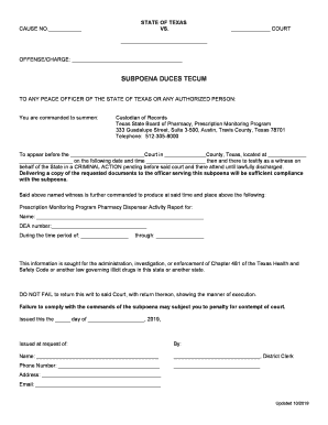 Fillable Online THE STATE OF TEXAS WITNESS SUBPOENA/SUBPOENA ... Fax ...