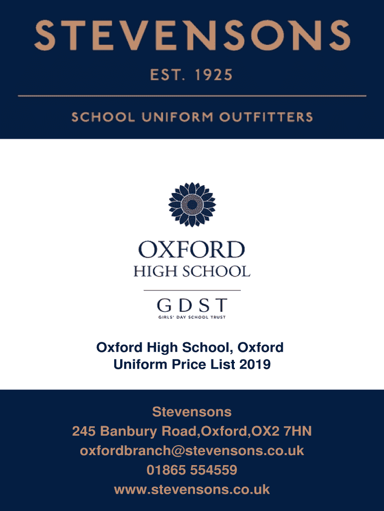 Fillable Online oxfordhigh gdst Oxford High School, Oxford Uniform ...