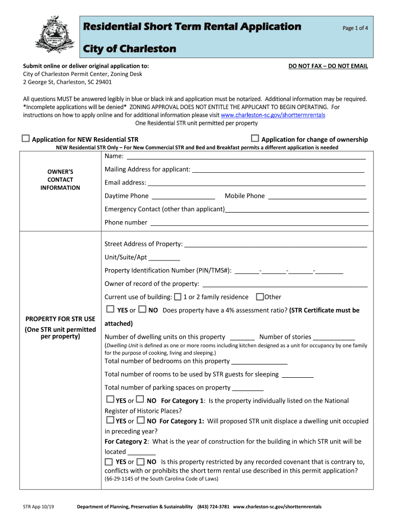 Fillable Online Short Term Rental Permit Information - Charleston-SC ...