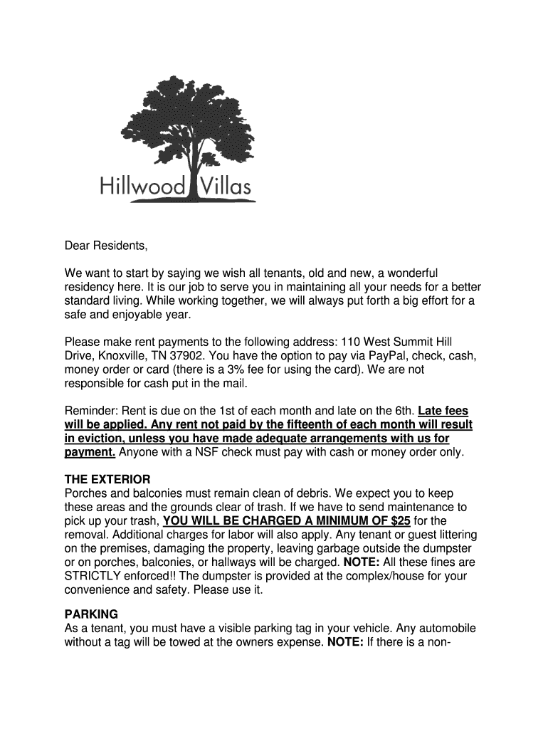 Fillable Online Dear Residents, We want to start by saying we wish all ...