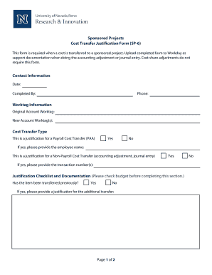 Fillable Online Cost Transfer Justification Form (SP-6) Fax Email Print - pdfFiller