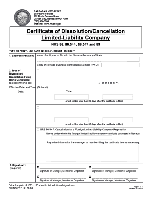 Fillable Online Certificate of Dissolution/Cancellation Limited ...