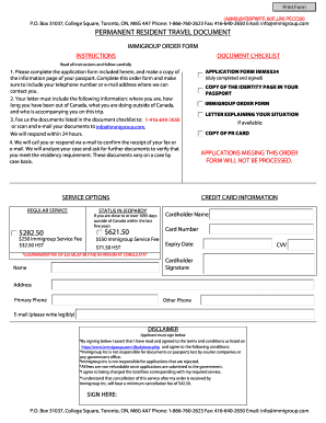 Fillable Online Application for a Permanent Resident Travel Document ...