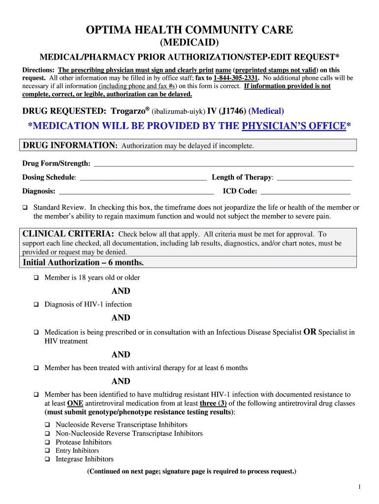 Fillable Online PATrogarzoIVMedicalOHCC. Trogarzo IV (Medical OHCC ...