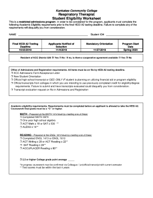 Fillable Online Respiratory Therapist Worksheet - Kankakee Community ...