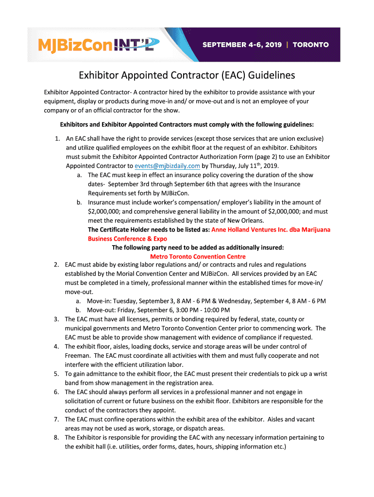 Fillable Online Exhibitor Appointed Contractor (EAC) Guidelines Fax Email Print - pdfFiller