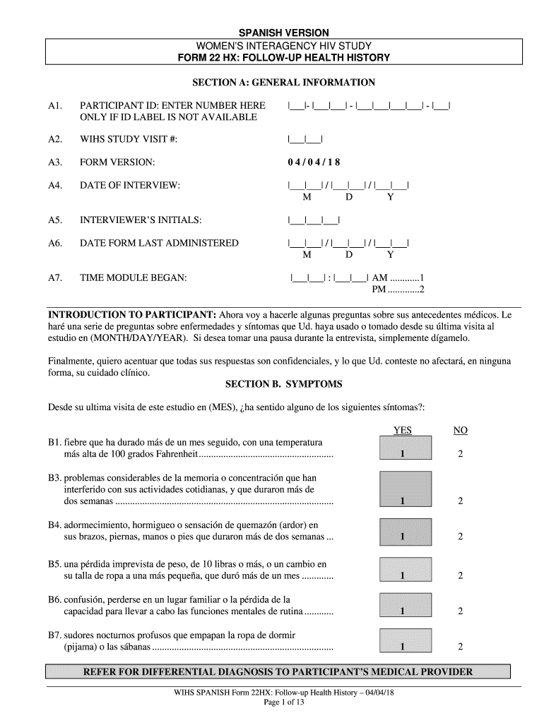 Fillable Online statepi jhsph SPANISH VERSION WOMEN S INTERAGENCY HIV ...