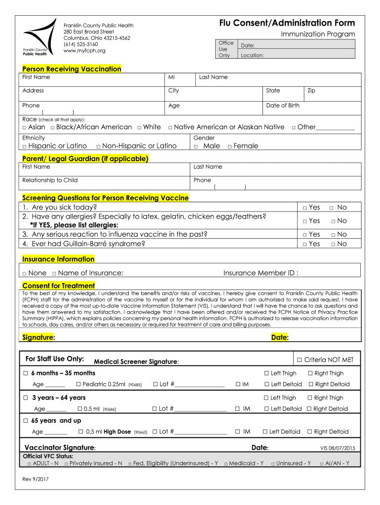 Fillable Online Flu Consent/Administration Form Fax Email Print - pdfFiller