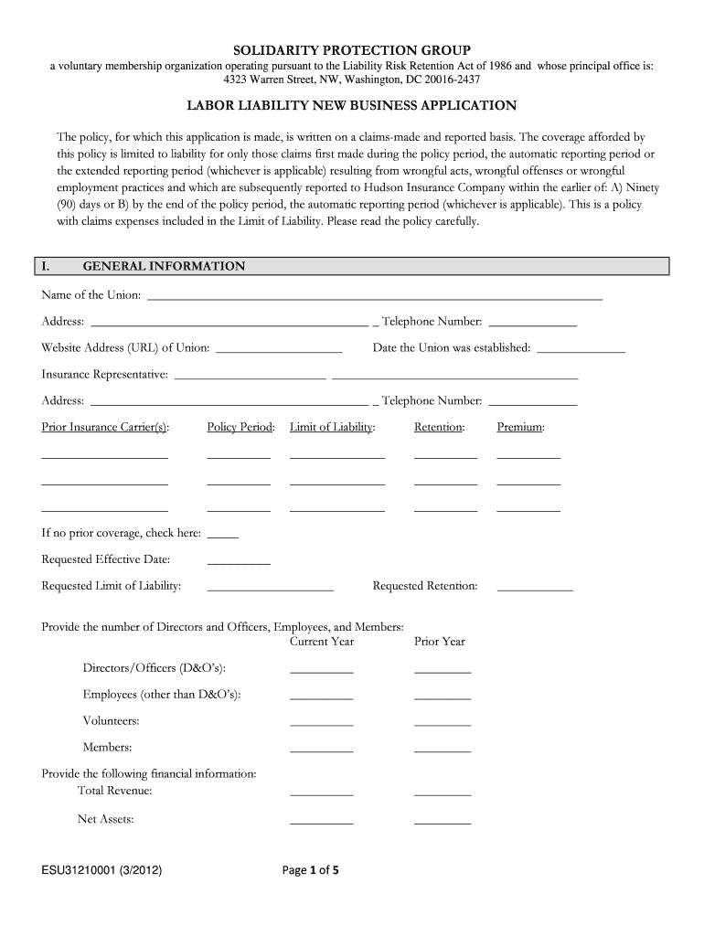 Fillable Online solidarity protection group labor liability renewal ...