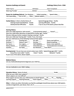 Fillable Online Keystone Audiology and Speech Audiology History Form ...