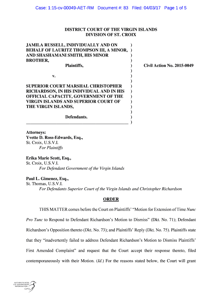 Fillable Online Jamila Russell v. Superior Court of the Virgin ...