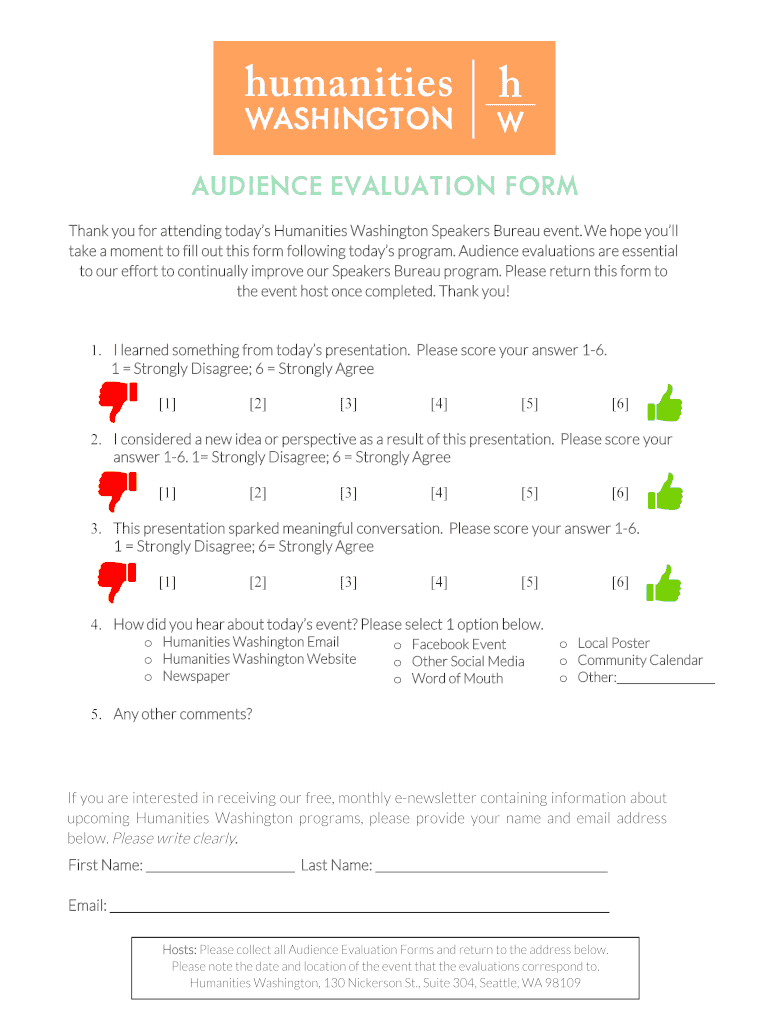 Fillable Online Audience Evaluation Form - humanities.org Fax Email ...