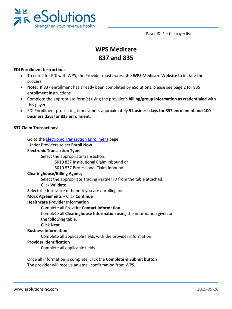 Fillable Online Electronic Data Interchange (EDI)WPS Health Insurance ...