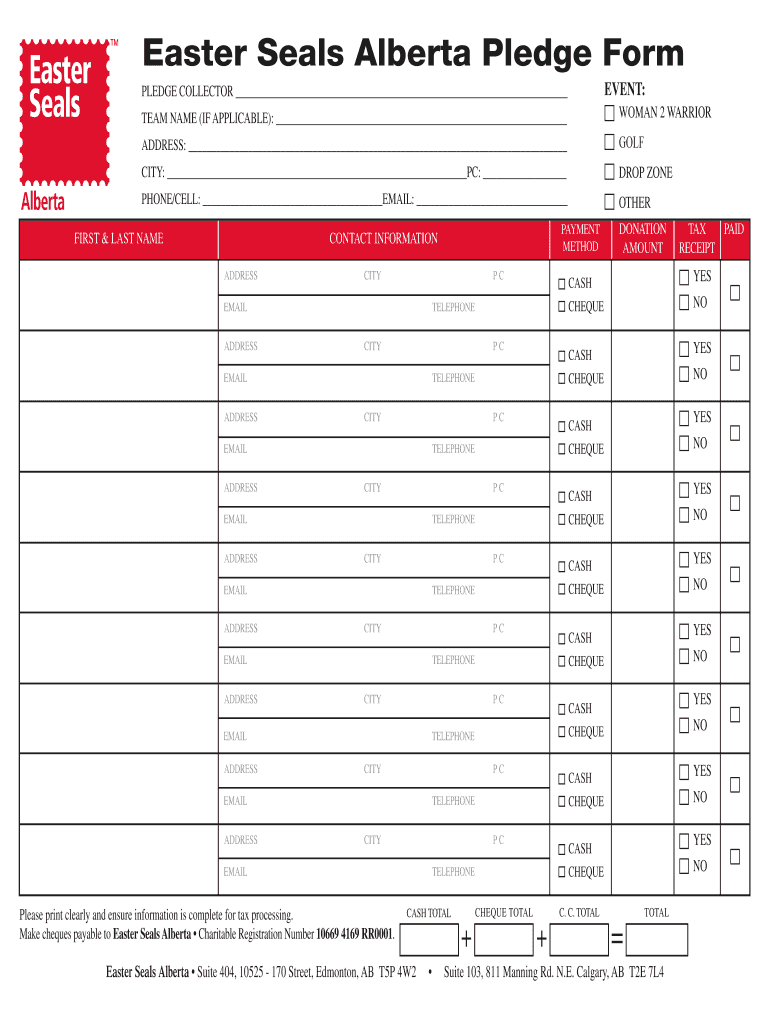 Fillable Online Easter Seals Alberta Pledge Form - Easter Seals Drop Zone Fax Email Print ...