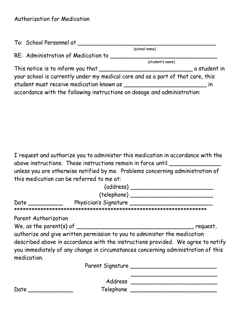 Fillable Online Authorization to Carry and Self-Administer Medication ...