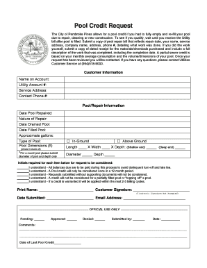 Fillable Online Pool Credit Request - Pembroke Pines, FL Fax Email ...