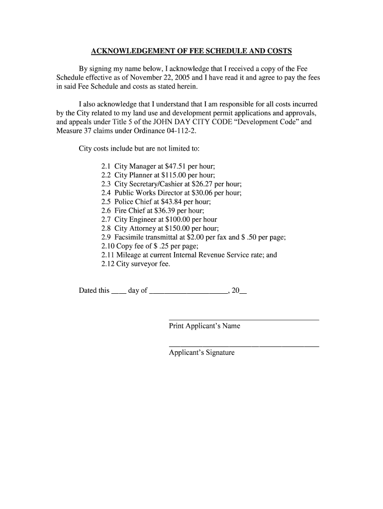 Fillable Online ACKNOWLEDGEMENT OF TITLE 5 FEE SCHEDULE Fax Email Print ...