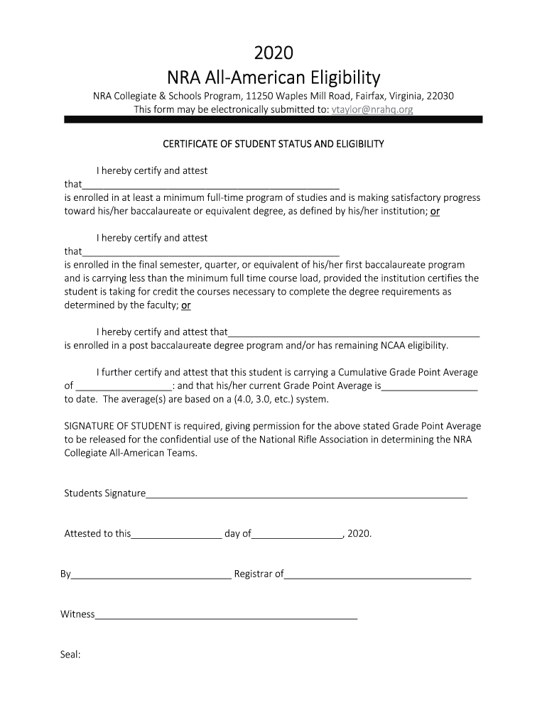 Fillable Online competitions nra 2020 Eligibility Form - competitions ...
