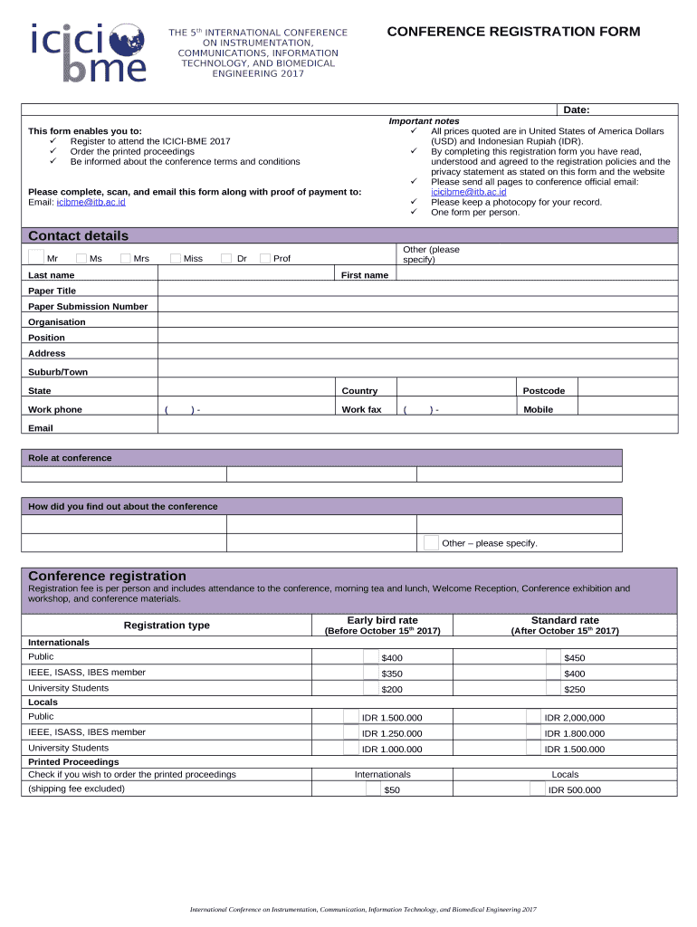 CONFERENCE REGISTRATION Icici bme itb ac id Icici bme Itb Ac Doc Template PdfFiller