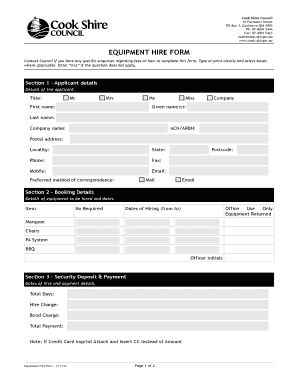 Fillable Online VENUE HIRE BOOKING FORM - cook.qld.gov.au Fax Email ...
