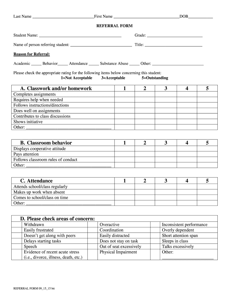 Fillable Online Last Name First Name DOB REFERRAL FORM Fax Email Print ...