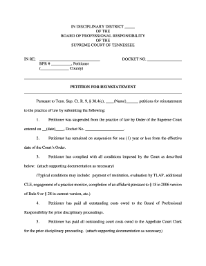 Fillable Online Petition for Reinstatement 30 4(c) template Fax Email ...