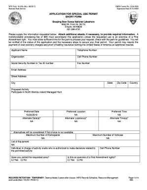 Fillable Online APPLICATION FOR SPECIAL USE PERMIT SHORT FORM Please ...