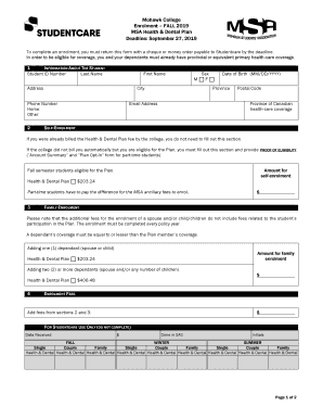 Fillable Online Mohawk College Enrolment - StudentCare.ca Fax Email Print - pdfFiller