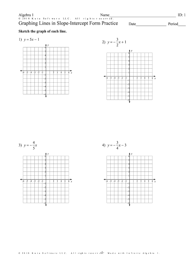 Fillable Online Infinite Algebra 1 - Graphing Lines in Slope-Intercept ...
