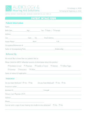 Fillable Online patient intake form - Audiology & Hearing Aid Solutions ...