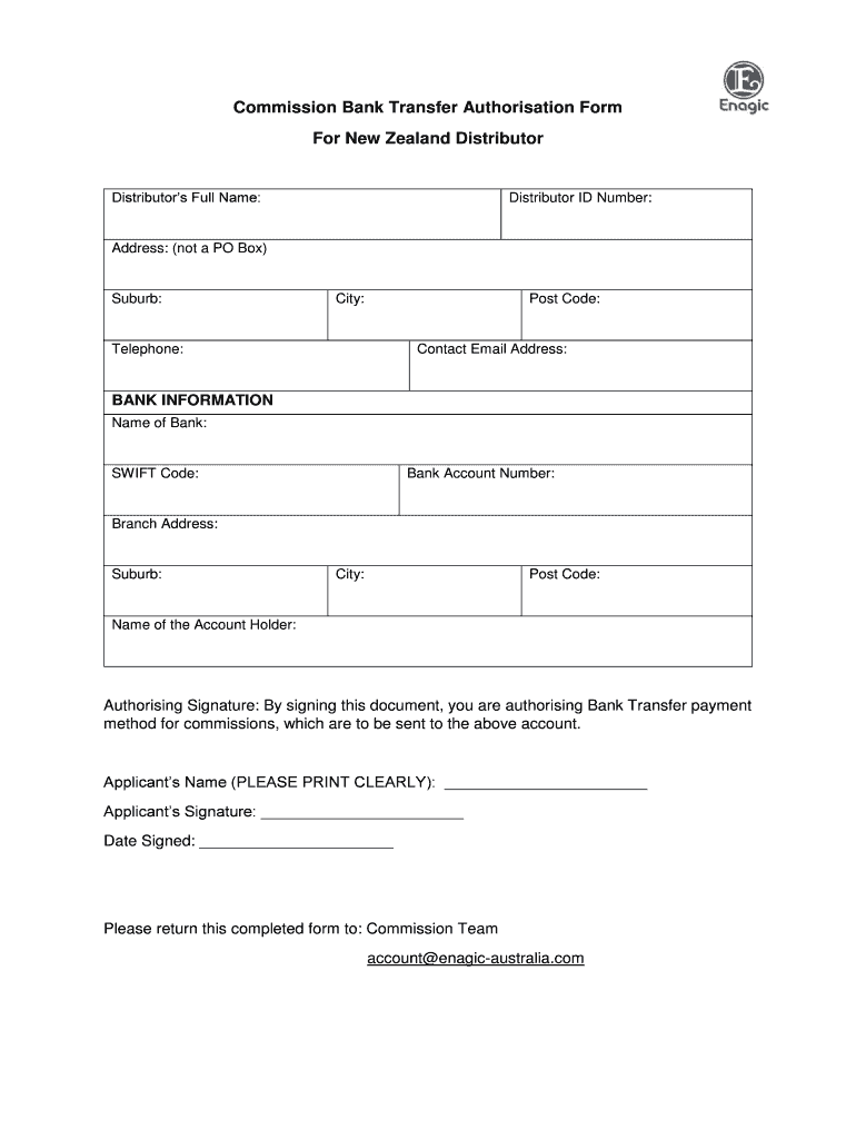 Fillable Online Commission Bank Transfer Authorisation Form Fax Email ...