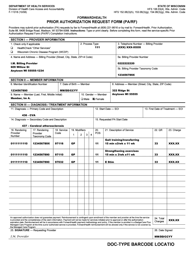 Fillable Online Fillable Online forwardhealth wi Sample Prior ...