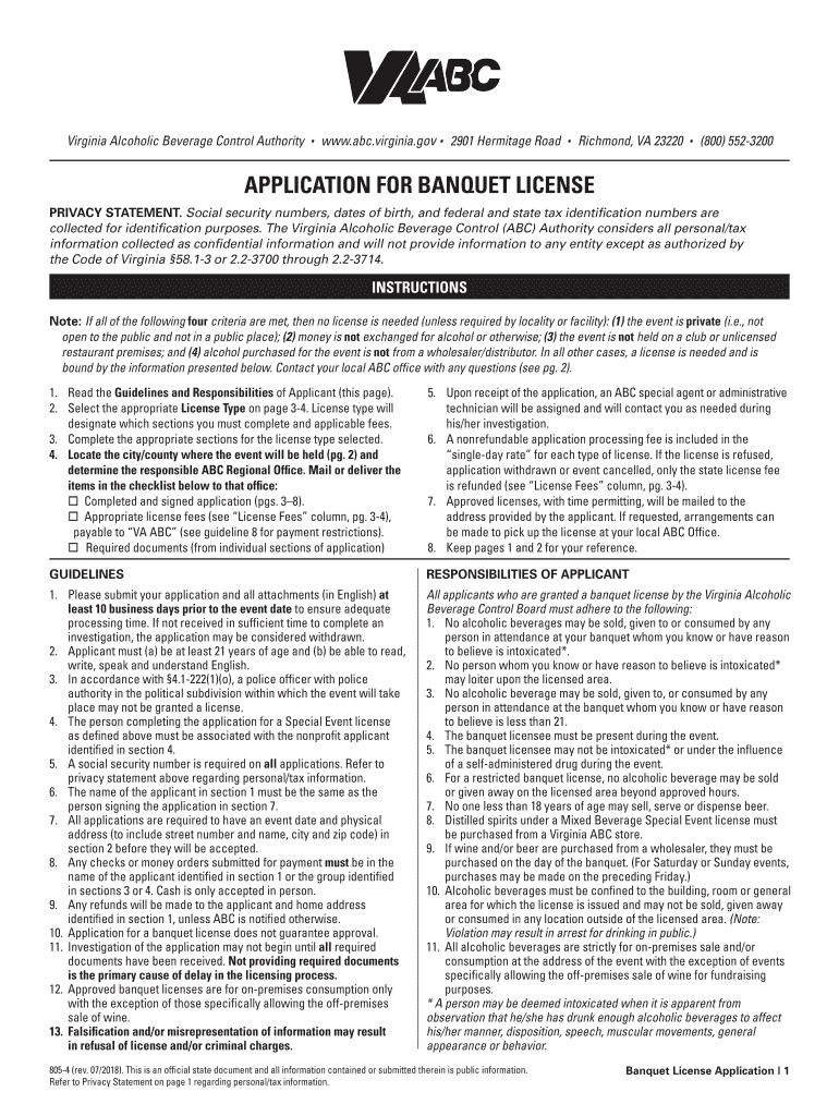 Get a Banquet License - Virginia ABC - Commonwealth of: Fill out & sign ...