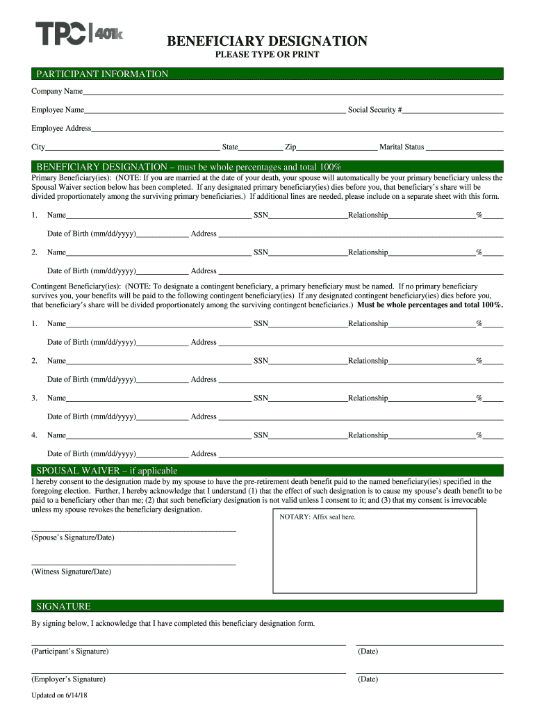 Fillable Online Beneficiary Designation form - Pace University Fax ...
