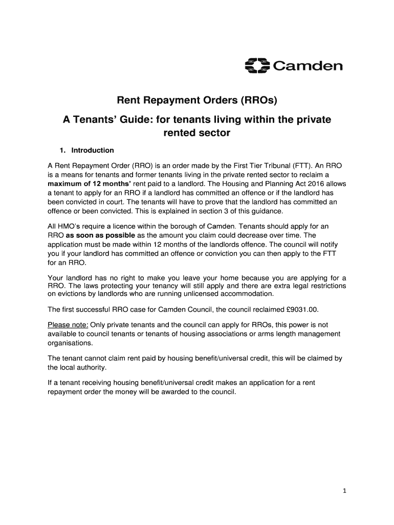 Fillable Online Rent Repayment Orders (A tenant's guide) - Dartford ...
