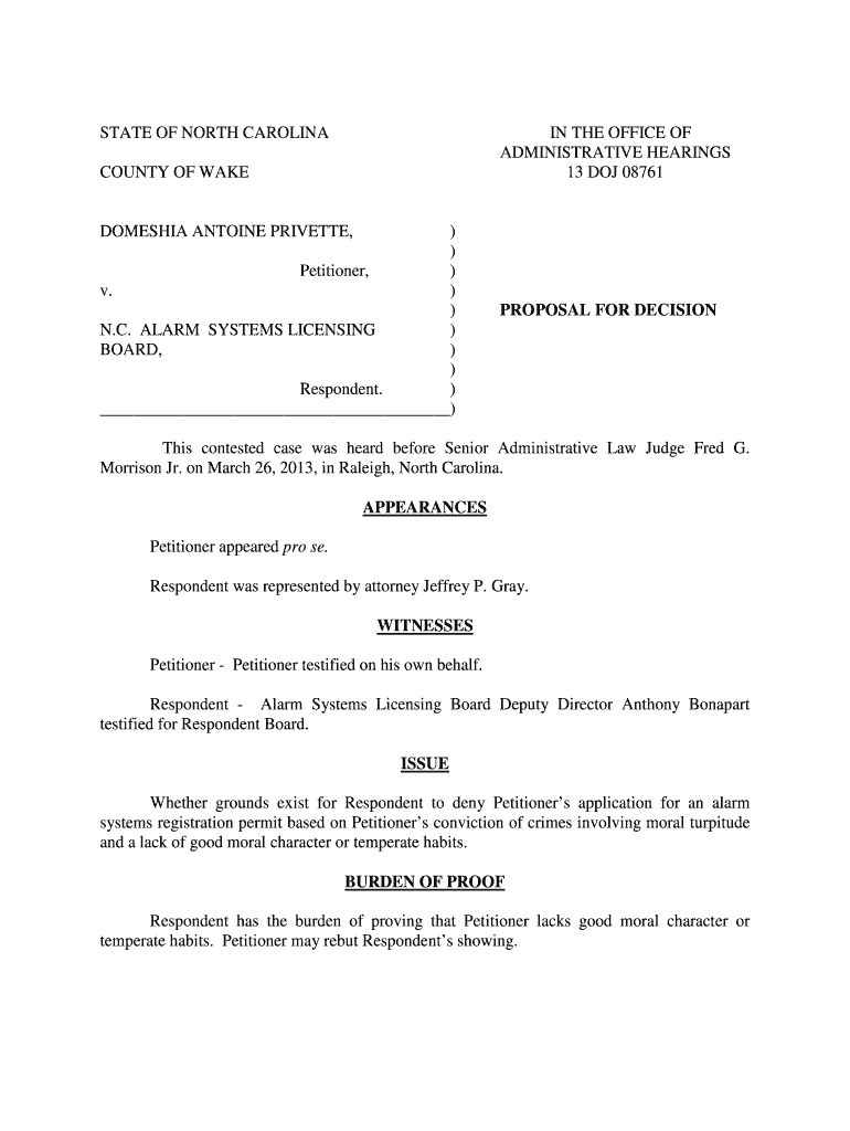 Fillable Online Proposed Proposal For Decision/Mayfield/PPSB/OAH - NC ...
