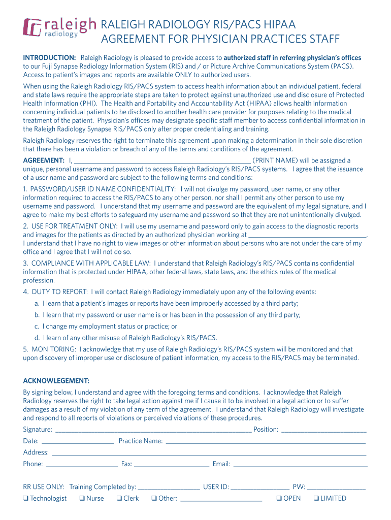 Fillable Online AGREEMENT FOR PHYSICIAN PRACTICES STAFF - Raleigh ...