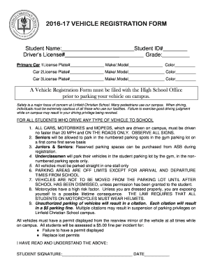 Fillable Online 2016-17 VEHICLE REGISTRATION FORM Fax Email Print ...