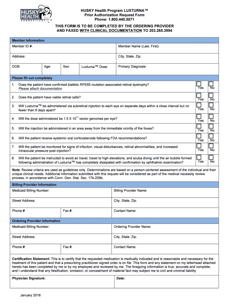Fillable Online HUSKY Health ProgramProvidersLuxturna Prior Authorization Request Form Fax Email ...