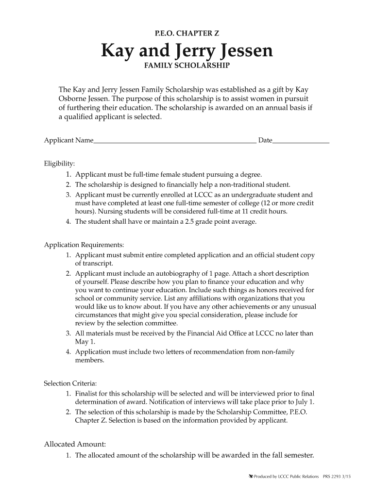 Fillable Online lccc wy Kay and Jerry Jessen Scholarship Application ...