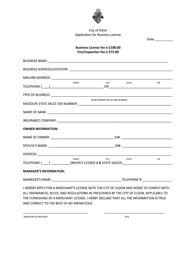 Fillable Online City of Eldon Application for Business License Date ...