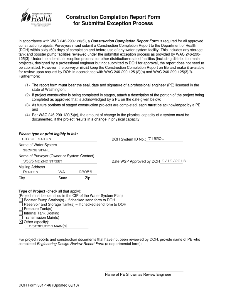 Fillable Online Construction Completion Report Form for Submittal ...